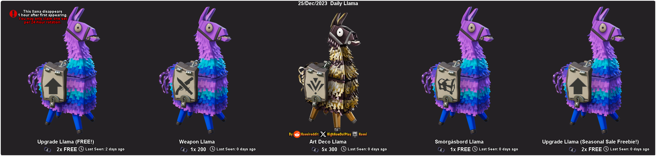 Daily Llama 25/Dec/2023 (Free Llamas!) : r/FORTnITE